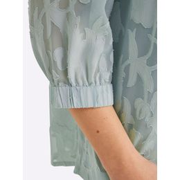 Longbluse sheego, Damen, Gr. 42, kalkmint, 100% Polyester, unifarben, Rundhals, Blusen Longbluse