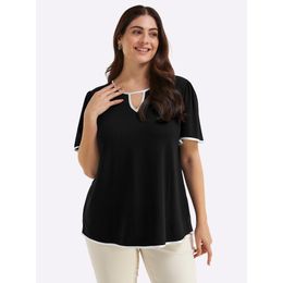 Rundhalsshirt sheego "Halbarmshirt", Damen, Gr. 48/50, schwarz, champagner, 95% Viskose, 5% Elasthan, Besatz:100% Polyester, unifarben, Shirts Rundhalsshirt