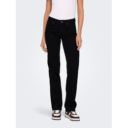 Straight-Jeans Only "ONLBLUSH MID STRAIGHT DNM REA2343 NOOS", Damen, Gr. XS (34), L&auml;nge 32, schwarz (schwarz denim), Denim/Jeans, Obermaterial: 92% Baumwolle, 6% Elastomultiester, 2% Elasthan, unifarben, straight fit, Jeans Straight-Jeans