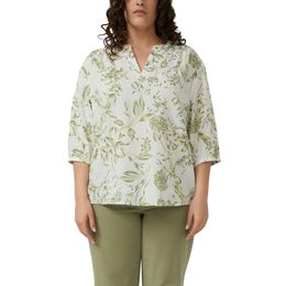 Schlupfbluse S.OLIVER CURVE, Damen, Gr. 44, wei&szlig; gr&uuml;n, Web, Obermaterial: 60% Viskose, 40% Baumwolle, gebl&uuml;mt, l&auml;ssig geschnitten h&uuml;ftbedeckend, Rundhals, B&uuml;ndchen, Blusen Schlupfbluse, 3/4-Arm mit Viskose/Gro&szlig;e Gr&ouml;&szlig;en