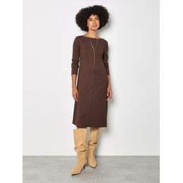 Midikleid Apricot "Midikleid", Damen, Gr. S (36), N-Gr, braun, Obermaterial: 98% Polyester PES. 2% Elasthan EL., uni, U-Boot-Ausschnitt, Kleider Midikleid, aus strukturiertem Jersey