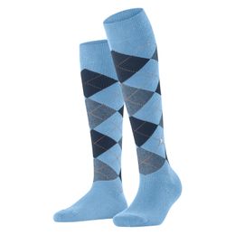 Kniestr&uuml;mpfe Burlington "Queen", Damen, Gr. 36-41, blau (light blau), Baumwollmischung, Argyle-Muster, Socken Kniestr&uuml;mpfe, verst&auml;rkt, hochwertig, d&uuml;nn, kariert, mit Motiv, blickdicht, d&uuml;nn