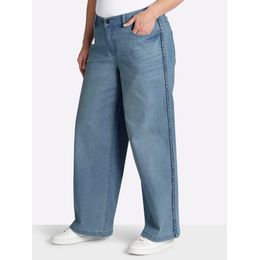 Stretch-Jeans sheego, Damen, Gr. 40, Normalgr&ouml;&szlig;en, blau (blau, bleached), 81% Baumwolle, 17% Polyester, 2% Elasthan, unifarben, lang, Jeans