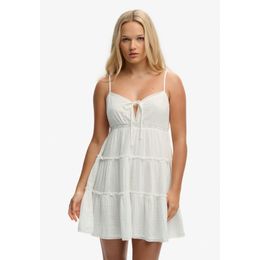 Sommerkleid Superdry "CHEESECLOTH TIERED MINI DRESS", Damen, Gr. L, N-Gr, sanftes wei&szlig;, Web, Obermaterial: 100% Baumwolle, unifarben, relaxed fit normal, ohne Ausschnitt, Kleider Sommerkleid