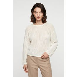 Strickpullover BOSS Orange "Farde Premium Damenmode", Damen, Gr. L, open wei&szlig; 118, Strick, Obermaterial: 100% Baumwolle, unifarben, relaxed fit normal, Rundhals, Rollsaum, Pullover Strickpullover, in Mesh-Struktur, Relaxed Fit