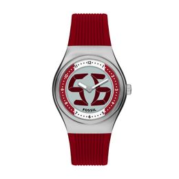 Quarzuhr Fossil "Archival Big Tic", rot, silberfarben, edelstahlfarben, Armbanduhren, Herren, Quarzuhr, Armbanduhr, Herrenuhr, Silikonarmband, analog, digital