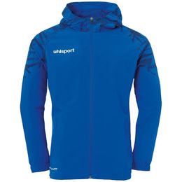 Trainingsjacke Uhlsport "Kapuzenjacke GOAL 25 EVO WOVEN HOOD JACKET", Herren, Gr. L, blau (azurblau, marine), Obermaterial: 88% Polyester Pol. recyc.. 12% Elasthan EL., Jacken Trainingsjacke