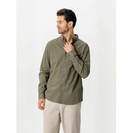 Langarmhemd TEESHOPPEN "TEESHOPPEN Shirt Linen Blend", Herren, Gr. M, Normalgr&ouml;&szlig;en, army, Obermaterial: 70% Baumwolle, 30% Leinen, Hemden