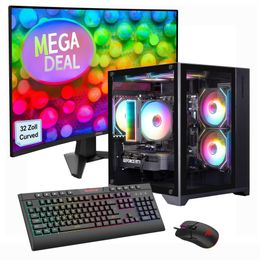 GAMEMAX PC-Komplettsystem "MegaDeal Infinity Mini 2633 Ryzen 5 7500F RTX 5060Ti 32GB DDR5 1TB SSD", Energieeffizienz: E (A-G), schwarz, Microsoft Windows 11 Home (64 Bit), 32 GB RAM 1.000 GB SSD, Computer_Komplettsysteme, Windows 11, DDR5 RAM + MSI MAG 32C6 Curved Monitor, 80cm (32")
