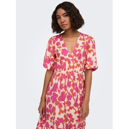 Druckkleid Only "ONLAURI MIKASI S/S MIDI DRESS WVV EX", Damen, Gr. S, N-Gr, cloud dancer aop:summer flower, Web, Obermaterial: 80% Viskose, 20% Polyamid, bedruckt, regular fit Midi, V-Ausschnitt, Kleider Druckkleid, Viskosemischung, regular fit