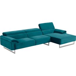 Ecksofa Egoitaliano "Malika, edel und bequem, Designsofa mit hochwertigen Bez&uuml;gen, L-Form", blau (teal), B:287cm H:94cm T:165cm, Sofas, Ecksofa, mit Recamiere, inkl. Kopfteilverstellung und chromfarbenen Metallf&uuml;&szlig;en