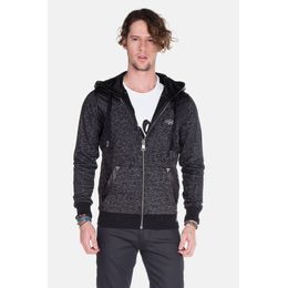 Cipo & Baxx Sweatjacke CIPO & BAXX "Strickjacken", Damen, Gr. M, schwarz, 100% Baumwolle, meliert, regular fit normal, Raglan&auml;rmel Rippb&uuml;ndchen, Sweatjacken Sweatjacke, mit Kunstlederapplikationen, CL-251
