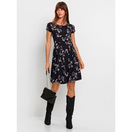 Druckkleid Inspirationen "Viskose-Kleid", Damen, Gr. 40, Normalgr&ouml;&szlig;en, schwarz, wei&szlig;, bedruckt, 95% Viskose, 5% Elasthan, gemustert, knielang, Rundhals, Kleider Druckkleid