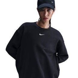 Sweatshirt Nike Sportswear "W NSW PHNX FLC OS LONG CREW", Damen, Gr. M, schwarz, sail, Obermaterial: 80% Baumwolle, 20% Polyester, Sweatshirts Sweatshirt, Oversize Passform, f&uuml;r Erwachsene, sportlicher Stil
