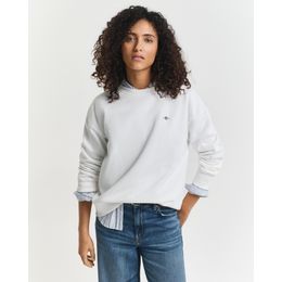 Sweatshirt Gant "SHIELD C-NECK SWEAT", Damen, Gr. XL, wei&szlig; (eggshell), Sweatware, Obermaterial: 87% Baumwolle, 13% Polyester, Rundhals, Rippb&uuml;ndchen, Sweatshirts Sweatshirt, Grafische Gant-Stickerei auf der Brust