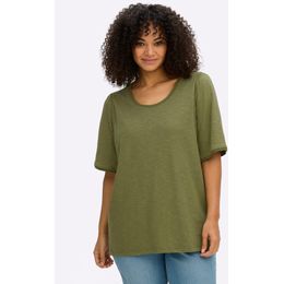 T-Shirt sheego "Halbarmshirt", Damen, Gr. 44/46, oliv, 50% Baumwolle, 50% Viskose, unifarben, Rundhals, Shirts T-Shirt