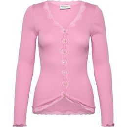 Strickjacke rosemunde "Babette Silk Cardigan mit Seide", Damen, Gr. M, pink, Feinripp, Obermaterial: 70% Seide, 30% Baumwolle, h&uuml;ftlang, V-Ausschnitt, gewellter Abschluss, Strickjacken Strickjacke, Vintage-Spitzenbesatz, Perlmuttknopfleiste, Langarm, Seidenmix