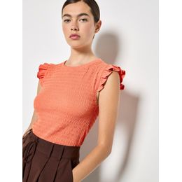 Shirttop Apricot "Top", Damen, Gr. L (40), rot (koralle), Obermaterial: 98% Polyester PES. 2% Elasthan EL., uni, Normale L&auml;nge, Tops Shirttop, mit R&uuml;schen&auml;rmeln