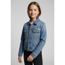 Jeansjacke Calvin Klein Jeans, Jungen, Gr. 10 (140), cloudy blau, Web, Obermaterial: 99% Baumwolle, 1% Elasthan, unifarben, regular fit normal, Rundhals, eingesetzt 1-Knopf-Manschette mit Schlitz, Jacken Jeansjacke, Regular fit, f&uuml;r Kinder bis 16 Jahre