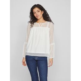 Blusenshirt Vila "VIEDEE L/S TOP - NOOS", Damen, Gr. 42, wei&szlig; (snow wei&szlig;), Chiffon, Obermaterial: 100% Polyester, unifarben, regular fit normal, Rundhals, Shirts Blusenshirt