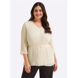 Longbluse sheego, Damen, Gr. 48, champagner, 100% Polyester, unifarben, V-Ausschnitt, Blusen Longbluse