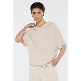 Kapuzenpullover SENSES.THE LABEL, Damen, Gr. M, beige (summer sand), Strick, Material: 83% Polyester, 13% Baumwolle, 4% Elasthan, unifarben, loose fit normal, Rundhals, Fledermaus&auml;rmel B&uuml;ndchen, Pullover Kapuzenpullover, mit &uuml;berschnittenen Schultern