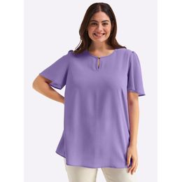 Longbluse sheego, Damen, Gr. 48, lavendel, 100% Polyester, unifarben, Rundhals, Blusen Longbluse