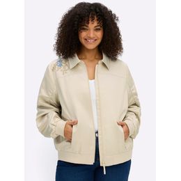 Blouson sheego, Damen, Gr. 50, beige (sand), 100% Polyester, B&uuml;ndchen:95% Baumwolle, 5% Elasthan, unifarben, Jacken Blouson