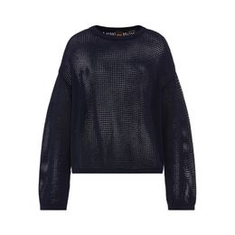 Strickpullover BOSS Orange "Farde Premium Damenmode", Damen, Gr. L, dunkelblau 408, Strick, Obermaterial: 100% Baumwolle, unifarben, relaxed fit normal, Rundhals, Rollsaum, Pullover Strickpullover, in Mesh-Struktur, Relaxed Fit