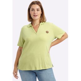 Poloshirt sheego "Poloshirt", Damen, Gr. 48/50, pistazie, 100% Baumwolle, unifarben, V-Ausschnitt, Shirts