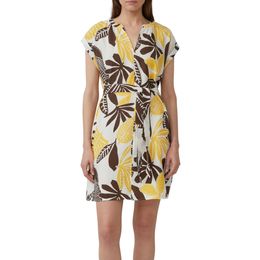 Sommerkleid s.Oliver, Damen, Gr. 44, N-Gr, schwarz (beige schwarz), Obermaterial: 84% Viskose, 16% Polyamid. Futter: 100% Viskose, bedruckt, tailliert knielang, Rundhals, Kleider Sommerkleid, mit All-Over Print