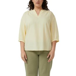 Schlupfbluse S.OLIVER CURVE, Damen, Gr. 54, gelb, Web, Obermaterial: 60% Viskose, 40% Baumwolle, unifarben, l&auml;ssig geschnitten h&uuml;ftbedeckend, Rundhals, B&uuml;ndchen, Blusen Schlupfbluse, 3/4-Arm mit Viskose/Gro&szlig;e Gr&ouml;&szlig;en
