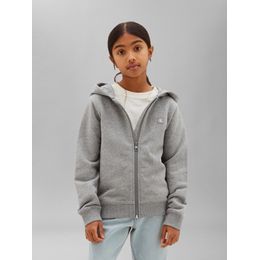 Sweatjacke Calvin Klein Jeans "MINI BADGE ZIP-THROUGH", Jungen, Gr. 10 (140), medium grau heather, Sweatware, Obermaterial: 88% Baumwolle, 12% Polyester, unifarben, regular fit normal, Rundhals, eingesetzt Rippb&uuml;ndchen, Sweatjacken Sweatjacke, Regular fit, Badge