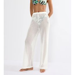 Strandhose Triumph "Beach MyWear Crochet Trousers", Damen, Gr. 40, N-Gr, silk wei&szlig;, Strick, Obermaterial: 95% Polyester, 5% Elasthan, Hosen Strandhose, weiches H&auml;keldesign