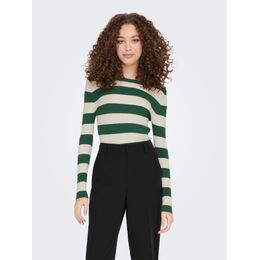Jacqueline de Yong Rundhalspullover JDY "JDYPLUM L/S O-NECK PULLOVER KNT NOOS", Damen, Gr. S, gr&uuml;n (trekking gr&uuml;n stripes:w eggnog stripes), Strick, Obermaterial: 80% Viskose, 20% Nylon, geringelt, gestreift, figurbetont h&uuml;ftlang, Rundhals, Strickkante, Pullover Rundhalspullover