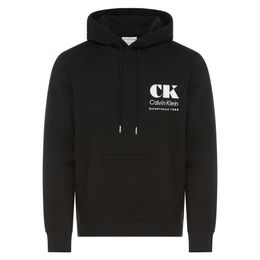 Kapuzensweatshirt Calvin Klein Jeans, Herren, Gr. L, schwarz, Sweatware, Obermaterial: 100% Baumwolle, unifarben, regular fit normal, Rundhals, B&uuml;ndchen, Sweatshirts, gro&szlig;er R&uuml;ckendruck, Regular Fit, reine Baumwolle