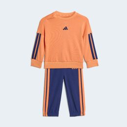 Trainingsanzug adidas Sportswear "I 3S FT JOG 240", M&auml;dchen, Gr. 62, orange (dusky orange, dunkelblau), Obermaterial: 70% Baumwolle, 30% Polyester, Sportanz&uuml;ge Trainingsanzug