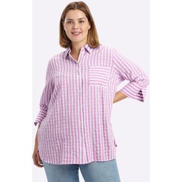 Hemdbluse sheego, Damen, Gr. 48, rosa (orchidee, wei&szlig;, gestreift), 65% Baumwolle, 35% Viskose, gemustert, gestreift, Blusen Hemdbluse