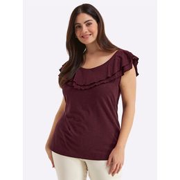 T-Shirt sheego "Halbarmshirt", Damen, Gr. 40, burgund, 50% Baumwolle, 50% Viskose, unifarben, Rundhals, Shirts T-Shirt
