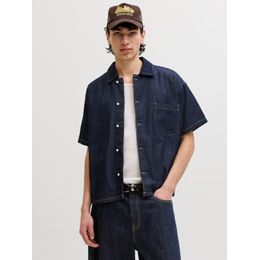 Jack & Jones Jeanshemd JACK & JONES "JJORGAUSTIN DENIM SHIRT SS LN", Herren, Gr. L, N-Gr, blau denim pack:raw, Denim/Jeans, Obermaterial: 95% Baumwolle, 5% sonstige Fasern, unifarben, regular fit normal, ohne Ausschnitt, gerader Abschluss, Hemden Jeanshemd, Baumwolle, regular fit