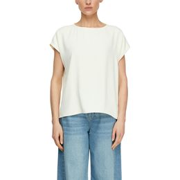 Kurzarmbluse comma, Damen, Gr. 36, eggnog, Web, Obermaterial: 97% Polyester, 3% Elasthan, unifarben, l&auml;ssig geschnitten h&uuml;ftbedeckend, Rundhals, abgesteppte Kante, Blusen, Sommerbluse - unifarben - mit Stretch