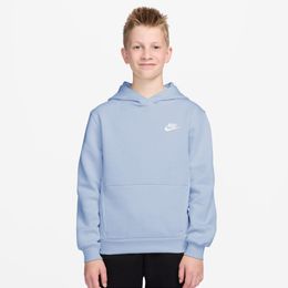 Kapuzensweatshirt Nike Sportswear "K NSW CLUB FLC HDY LBR", M&auml;dchen, Gr. S, blau (hydrogen blau), angeraute Sweatware, Obermaterial: 80% Baumwolle, 20% Polyester, unifarben, Basic normal, Rundhals, angesetztes B&uuml;ndchen, Sweatshirts, f&uuml;r Jugendliche, mit K&auml;ngurutasche, Basic-Passform