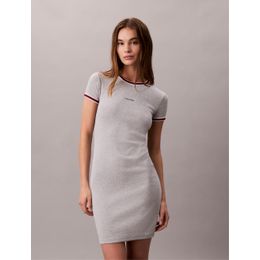 Skaterkleid Calvin Klein Jeans "SS COLOR BLOCK COTTON RIB BABY T", Damen, Gr. M (40), N-Gr, grau (history grau heather), Web, Obermaterial: 94% Baumwolle, 6% Elasthan, unifarben, regular fit kurz, Rundhals, eingesetzt angesetztes B&uuml;ndchen, Kleider, Mit Rundhalsausschnitt, regular fit