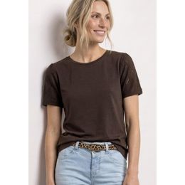 T-Shirt Street One, Damen, Gr. 36, espresso braun, Stoff, 50% Modal, 50% Baumwolle, unifarben, comfort fit normal, Rundhals, normaler Saum, Shirts T-Shirt, mit Spitze