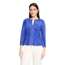 Jackenblazer Betty Barclay "Damen mit Rei&szlig;verschluss", Damen, Gr. 36, adria blau, Samt, Obermaterial: 92% Polyester, 8% Elasthan, sehr schmal normal, Rundhals, Blazer
