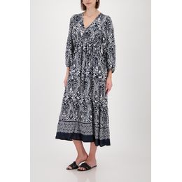 Maxikleid monari, Damen, Gr. 36, N-Gr, schwarz gem, Web, Obermaterial: 100% Viskose, gemustert, regular fit wadenlang, eingesetzt elastischer Bund, Kleider Maxikleid, Regular fit mit V-Ausschnitt