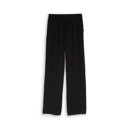 Tom Tailor Denim Damen Seersucker Wide Leg Hose mit Kordelzug, schwarz, Uni, Gr. S