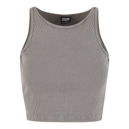 T-Shirt Urban Classics "Urban Classics Ladies Washed Rib Jersey Cropped Top", Damen, Gr. L, steelgrau, 100% Baumwolle, unifarben, slim fit, U-Boot-Ausschnitt, Shirts T-Shirt