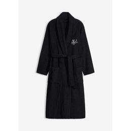 bonprix Frottee Bademantel, schwarz, Gr.44/46 (L), Weicher Bademantel mit kleiner Stickerei, aus 100% Baumwolle,Frottee