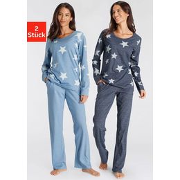 Vivance Dreams Pyjama mehrfarbig Gr. 36/38 f&uuml;r Damen. Rundhals und Druck, Allover-Druck. Basic. Nachhaltig.